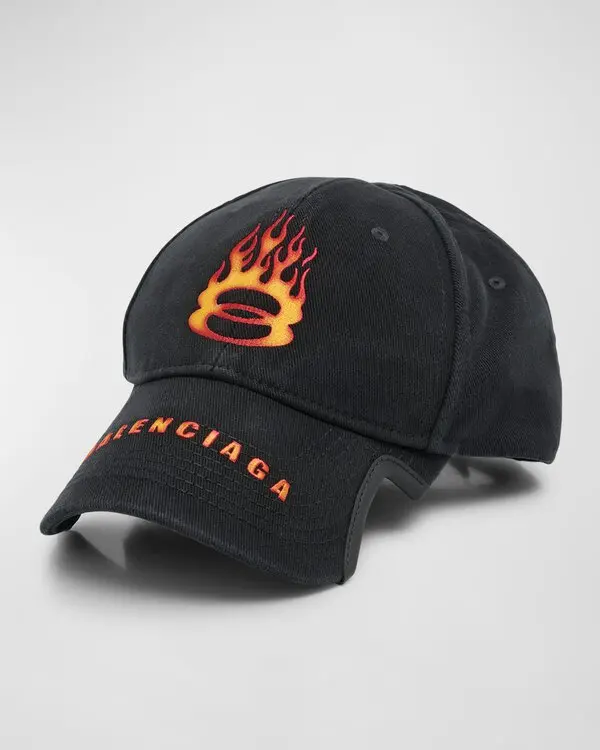 Balenciaga Flame Logo Baseball Cap In 1076 Black/Orange - 42% Off